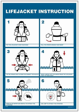 TP034 Lifejacket instruction 31,5 x 45 cm \ FN - folia samoprzylepna ...