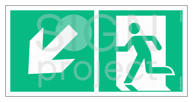 AE093 Direction to emergency exit down left 40 x 20 cm \ KS - folia ...