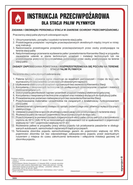 DB006 Fire safety instructions for liquid petrol stations 24,5 x 35 cm ...