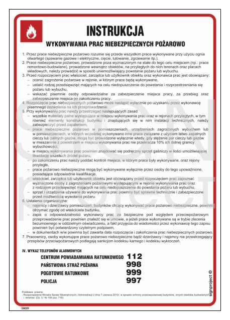 DB009 Instructions for performing fire hazardous work 24,5 x 35 cm \ FN ...