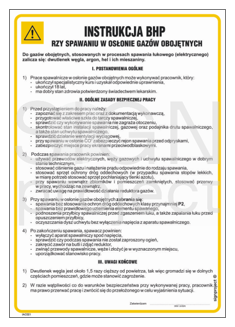 IAC21 Health and safety instructions for welding in inert gas shield 24 ...