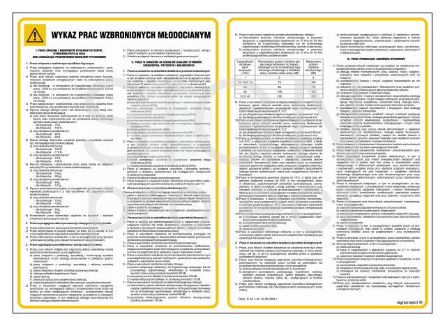 IAH01 List of work prohibited to minors 49 x 35 cm \ PN - płyta sztywna ...